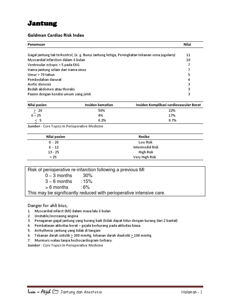 Goldman Cardiac Risk Indeks | PDF