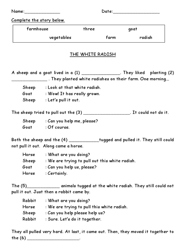The White Radish Worksheet | PDF | Goat | Domesticated Animals