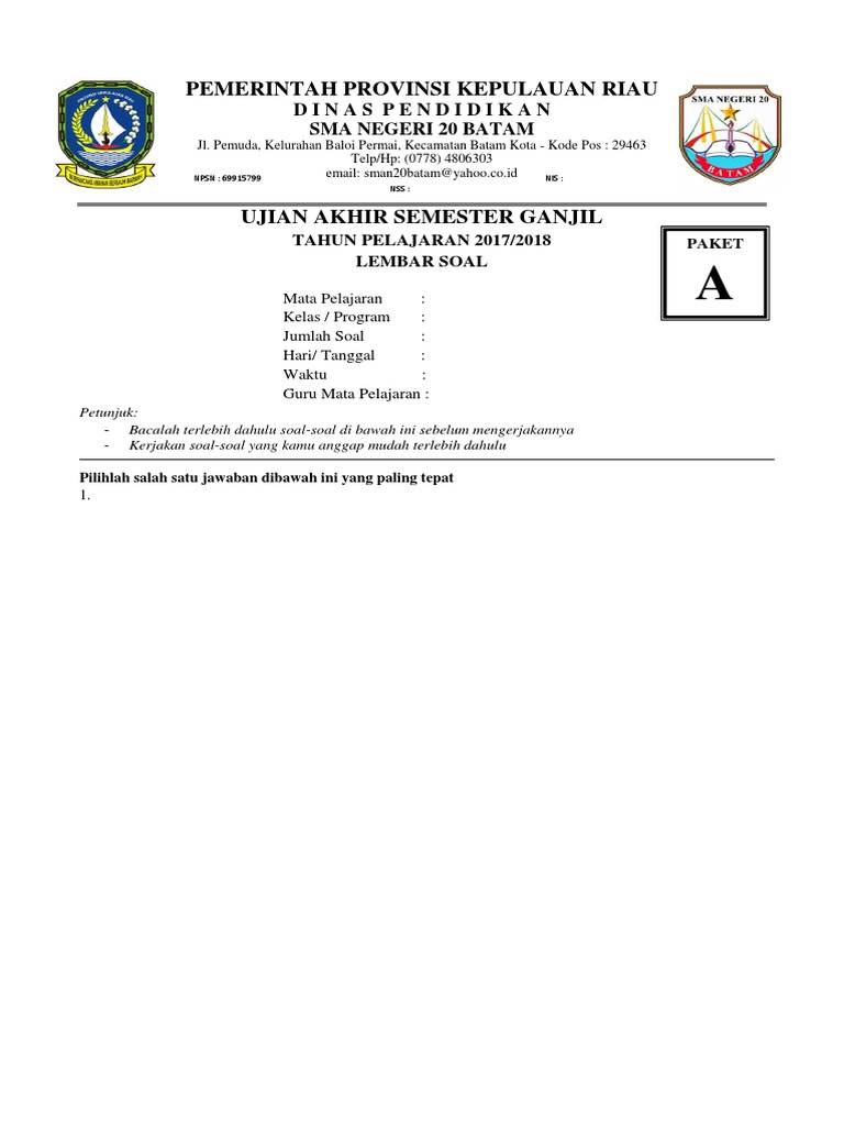 Format Soal Uas | PDF