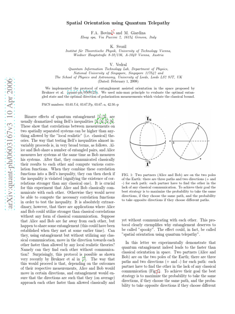 Quant ph0603167 | PDF | Quantum Entanglement | Spin (Physics)