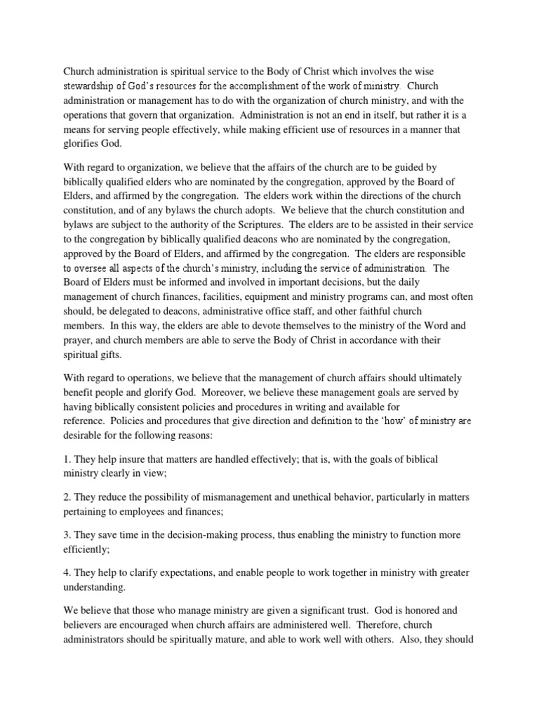 Church Administration | PDF | Elder (Christianity) | First Epistle To ...