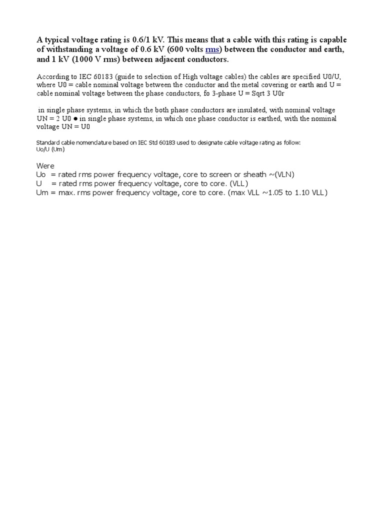 Standard Cable Nomenclature Based On IEC STD 60183 Used To Designate ...