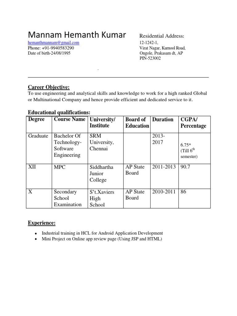 Hemanth Kumar's Resume Summary | PDF | Career & Growth | Computers