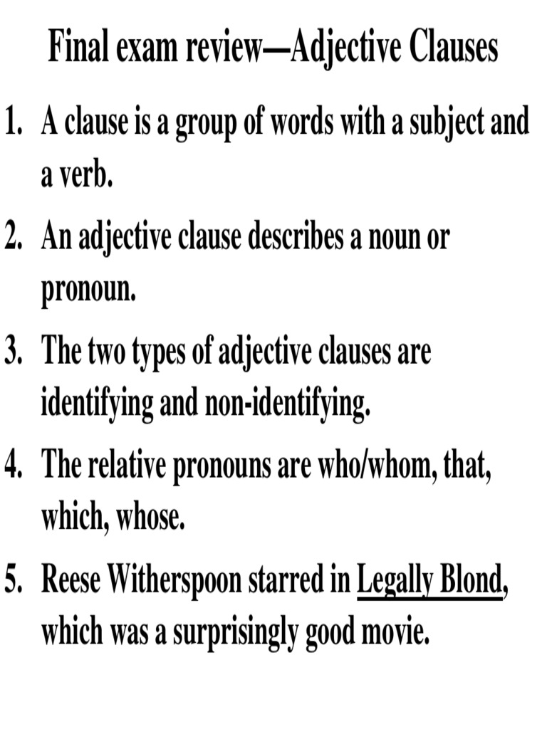 Adjective Clauses Final Exam Review | PDF | Social Science | Law