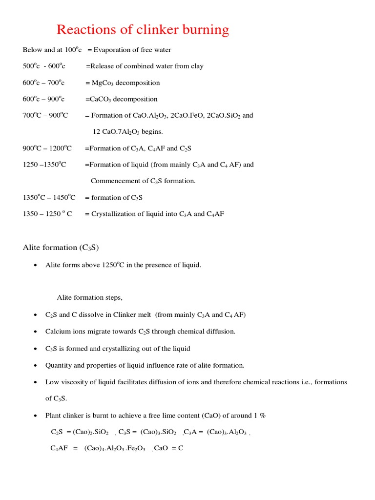 Reactions of Clinker Burning | PDF | Liquids | Chemical Compounds