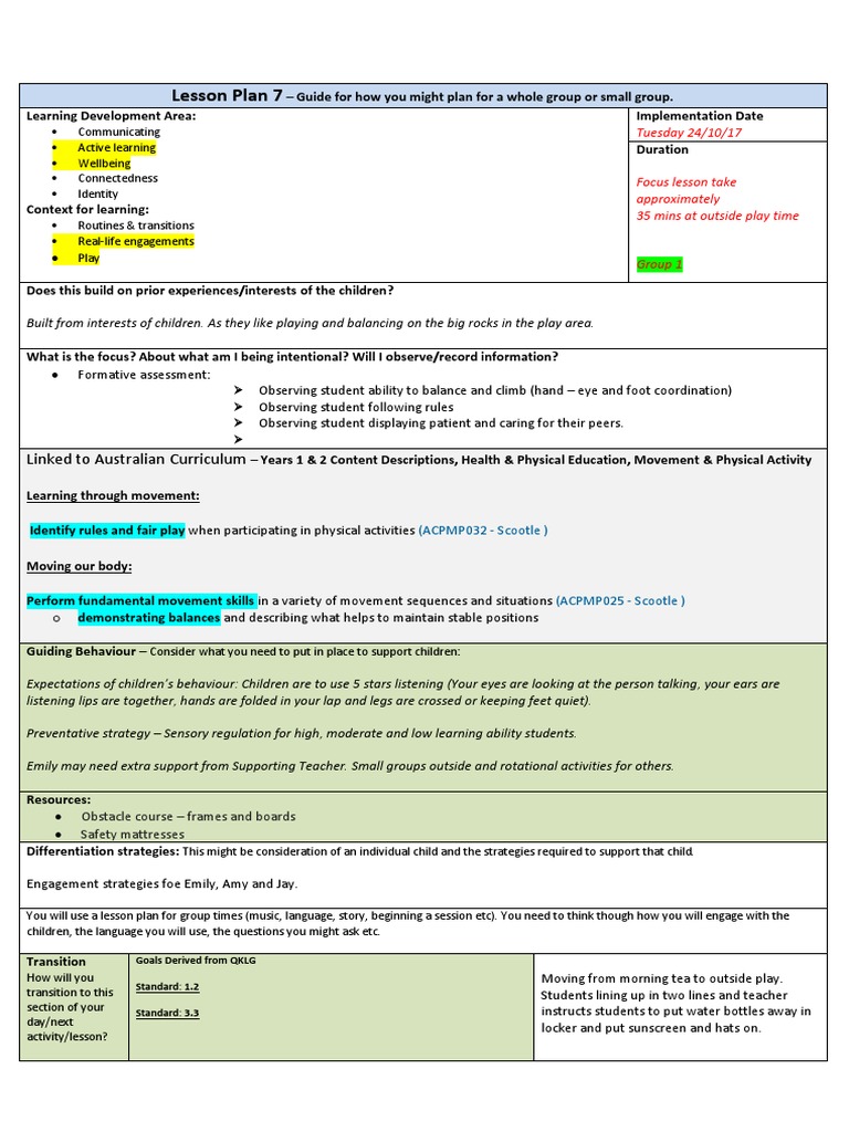 Lesson Plan 7: Linked to Australian Curriculum | Lesson Plan | Learning