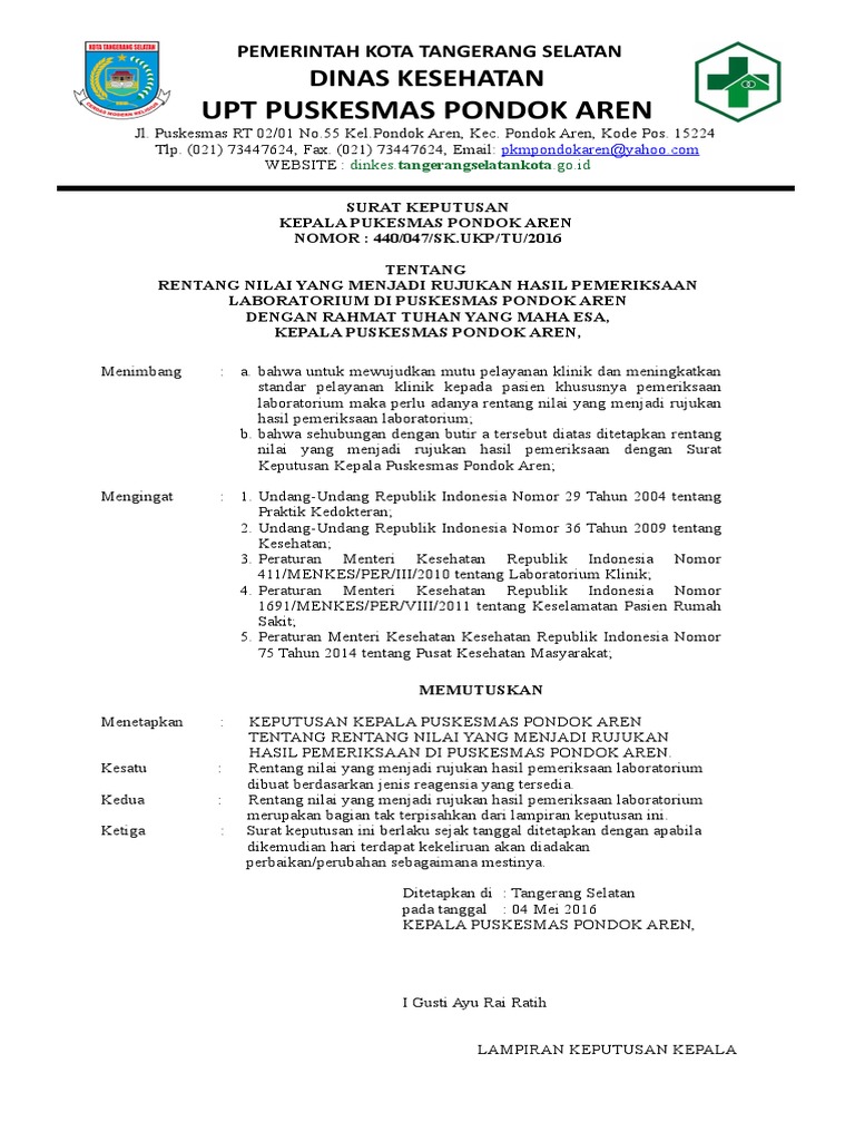 SK Rentang Nilai Yang Menjadi Rujukan Hasil Pemeriksaan Laboratorium | PDF SK Rentang Nilai Yang Menjadi Rujukan Hasil Pemeriksaan Laboratorium | PDF