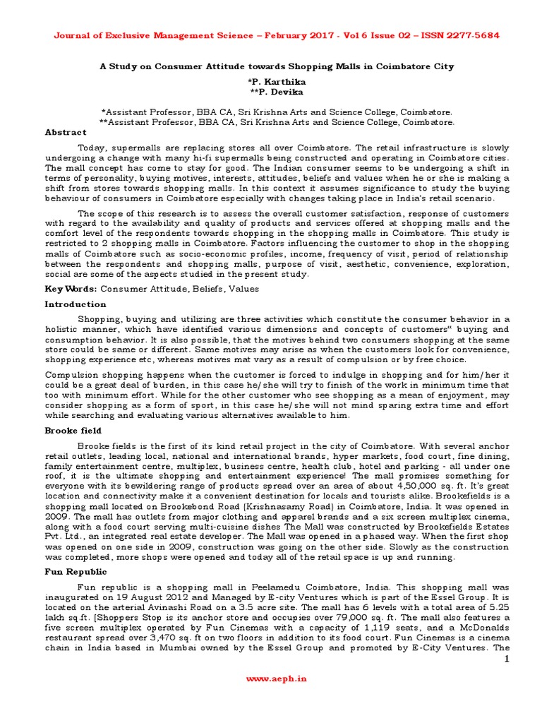 A Study On Consumer Attitude Towards Shopping Malls in Coimbatore City ...