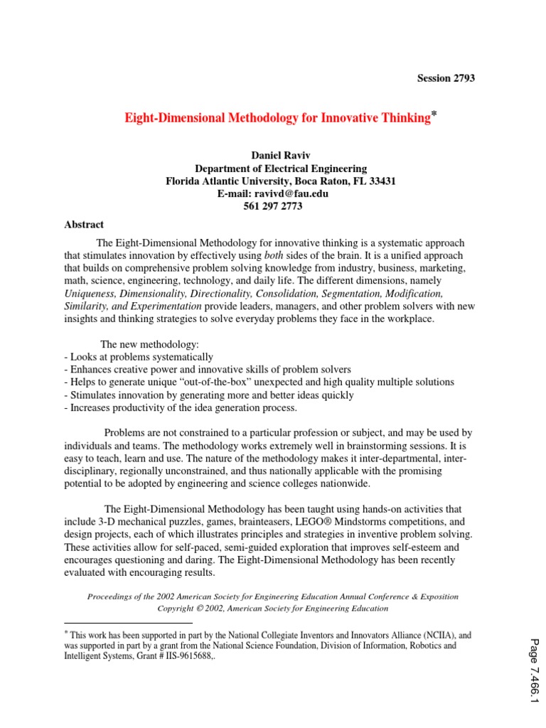 Eight Dimensional Methodology For Innovative Thinking | PDF ...