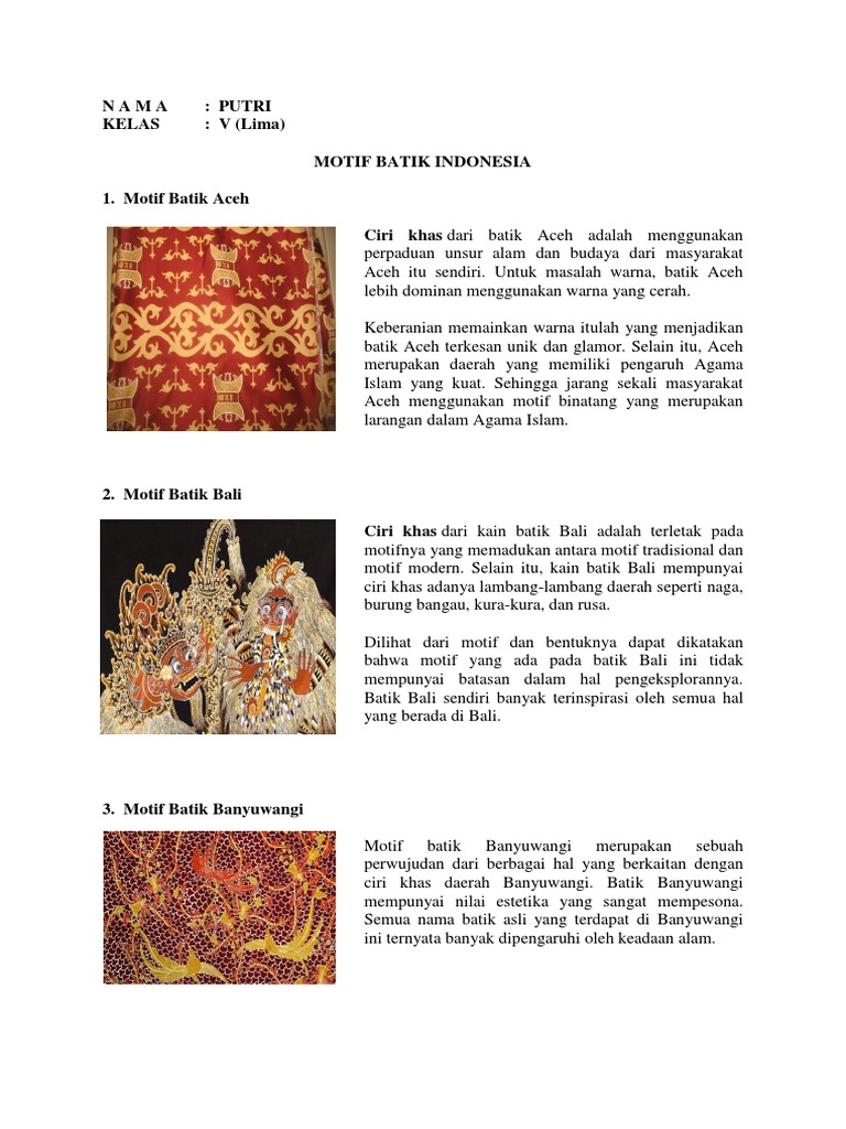Macam-Macam Motif Batik Indonesia | PDF