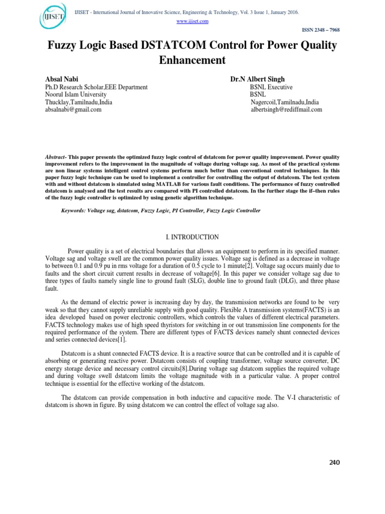 Fuzzy Logic Dstatcom Pdf Electric Power Transmission Electricity 