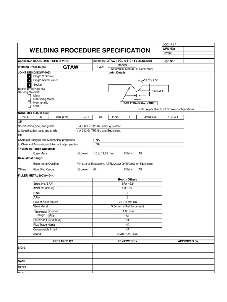 WPS GTAW Stainless Steel PDF | PDF | Welding | Construction
