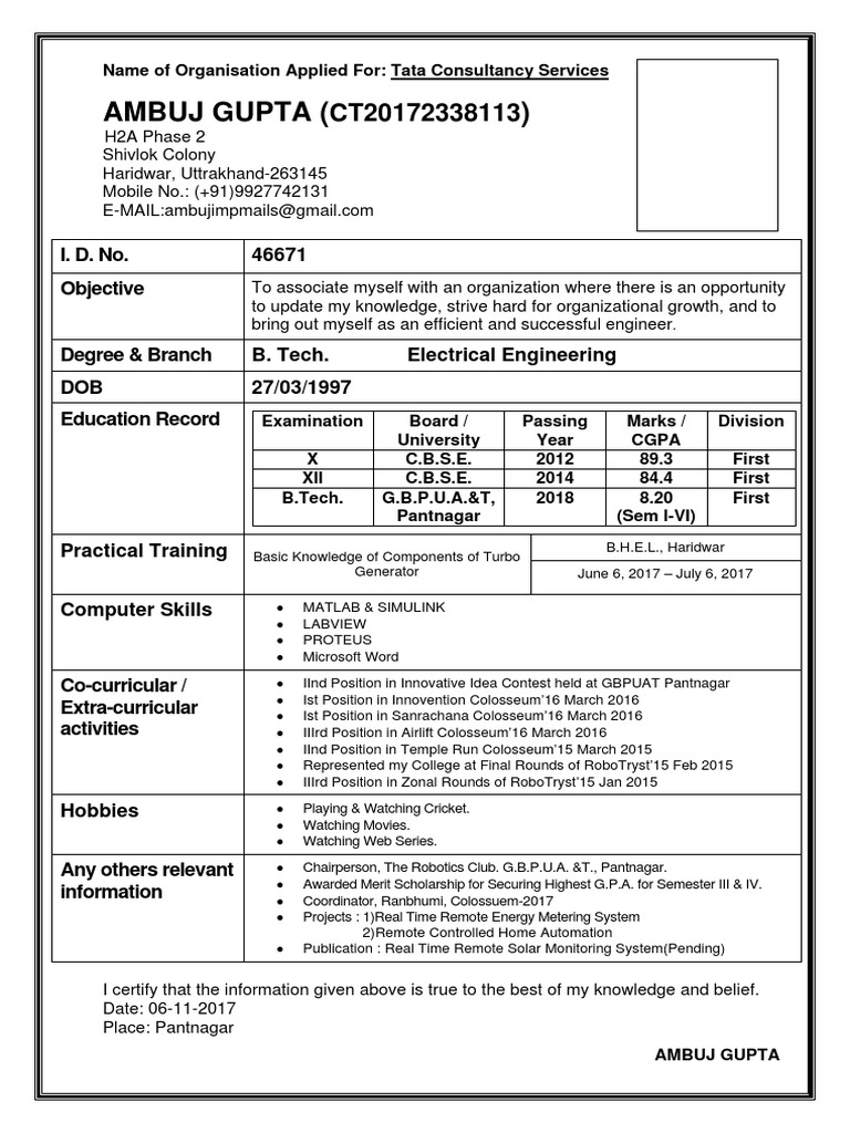 Ambuj Gupta : I. D. No. 46671 Objective | PDF | Science And Technology ...