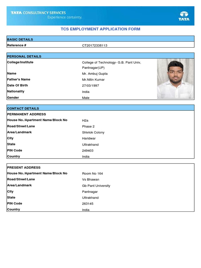 Tcs Employment Application Form | PDF | Background Check | Government Information