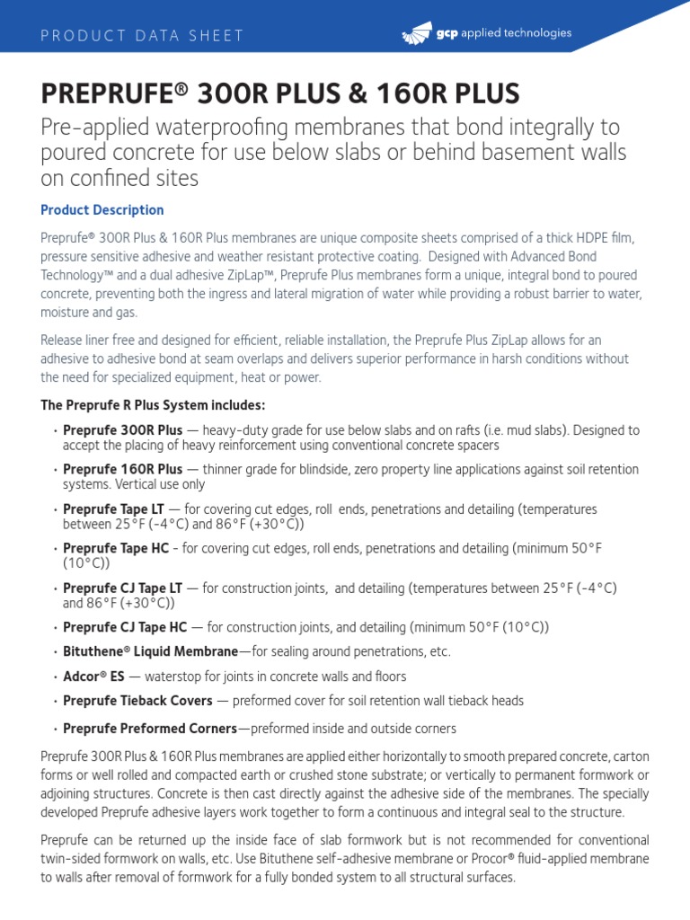 Preprufe® 300R Plus & 160R Plus | PDF | Concrete | Adhesive