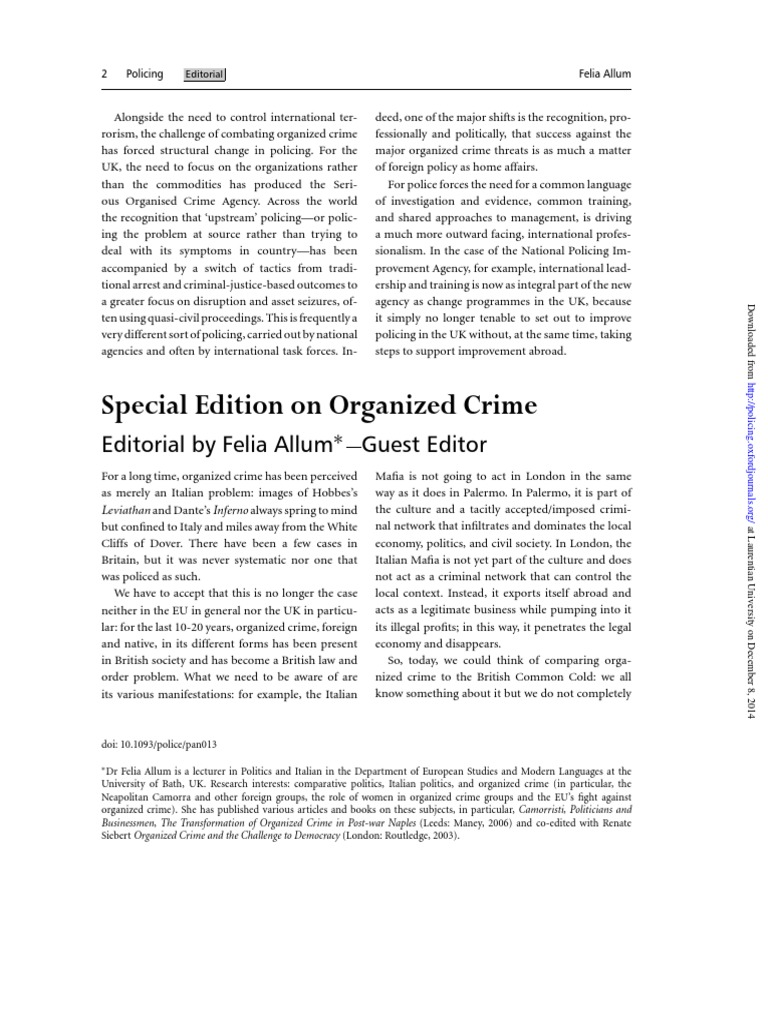 Special Edition On Organized Crime: Editorial by Felia Allum Guest ...