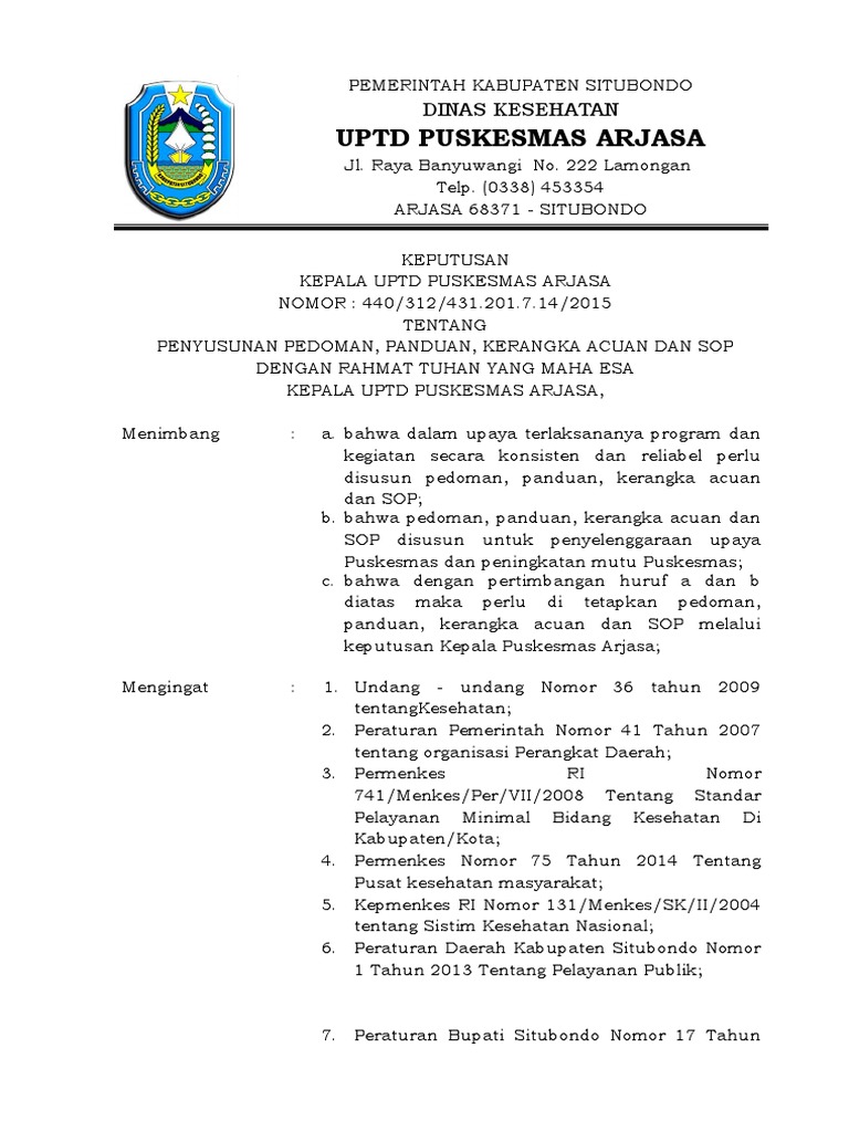 2.3.11 Ep 5 SK Tentang Penyusunan Peedoman, Panduan Kerangka Acaua SOP | PDF