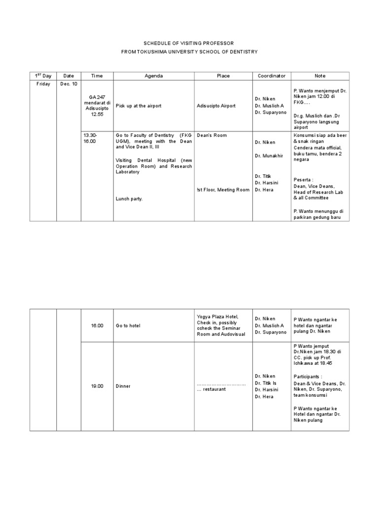 Schedule of Activities for Visiting Professor from Tokushima University ...