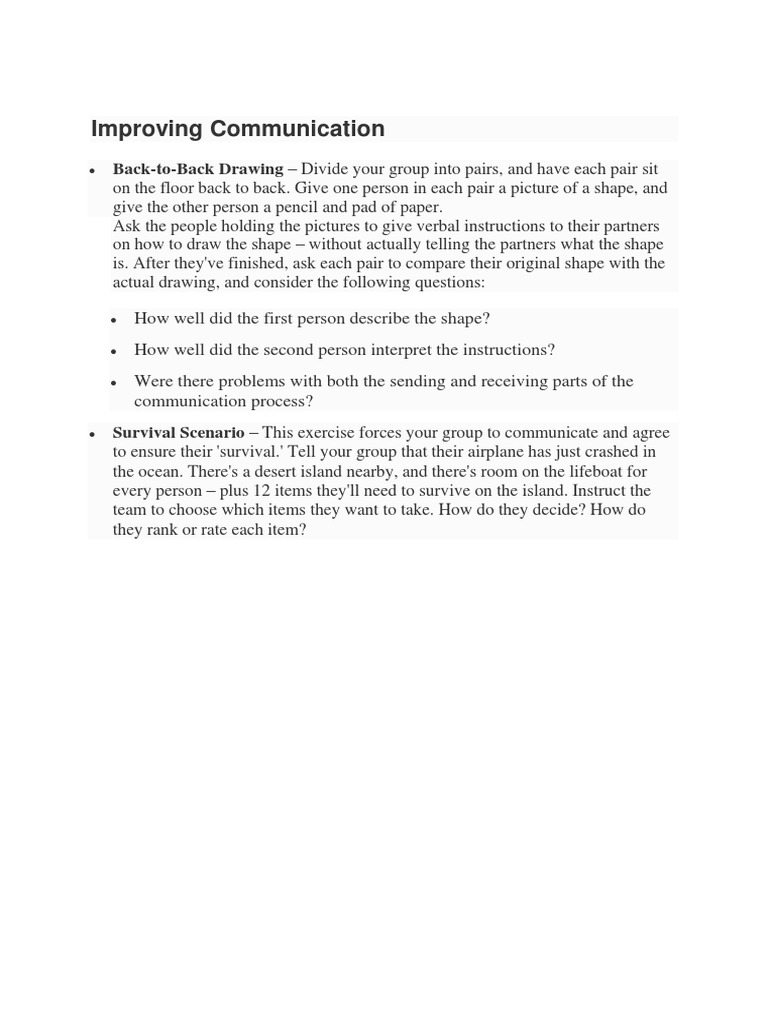 Improving Communication: Back-to-Back Drawing - Divide Your Group Into ...