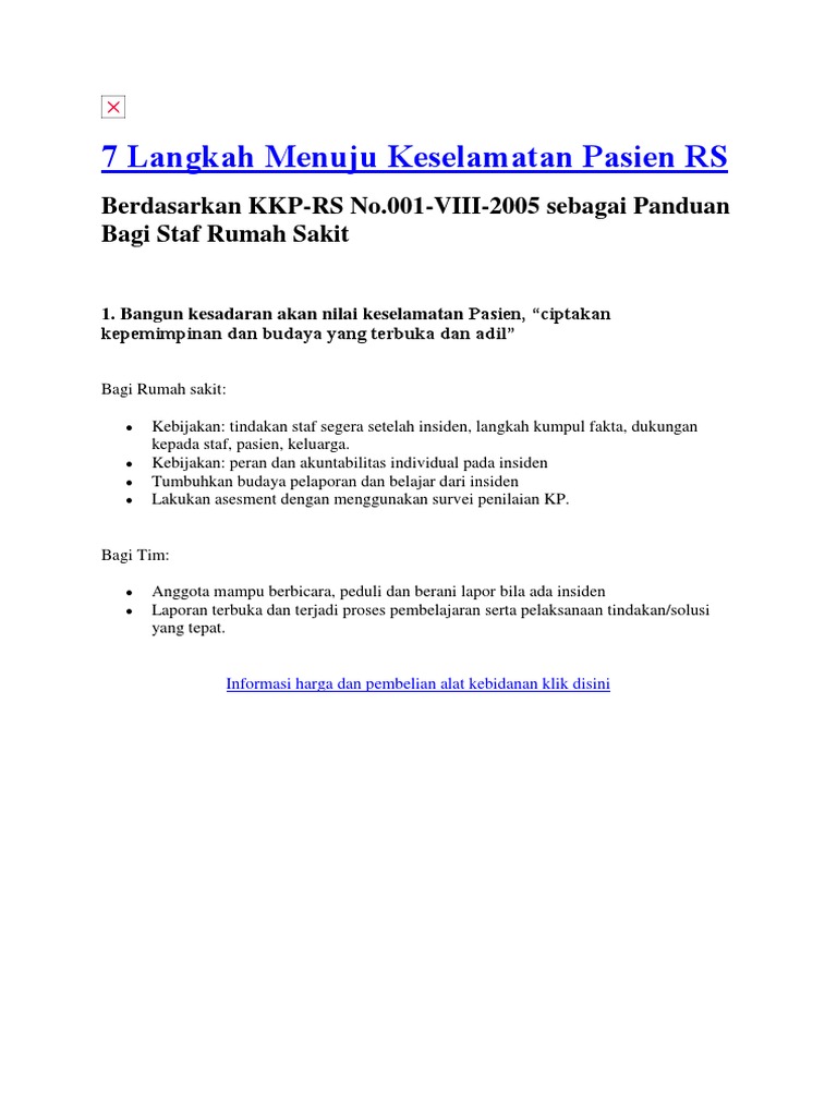 7 Langkah Menuju Keselamatan Pasien RS | PDF