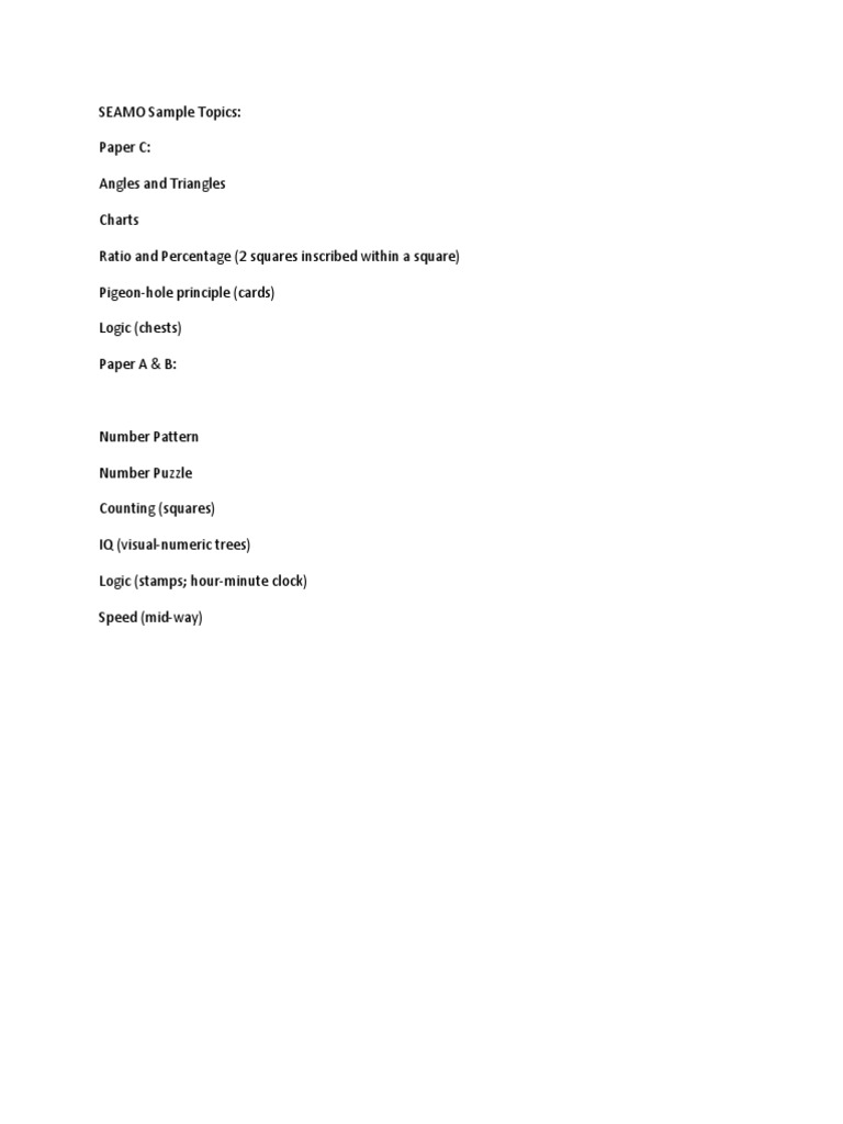 SEAMO Exam Topics Overview | PDF