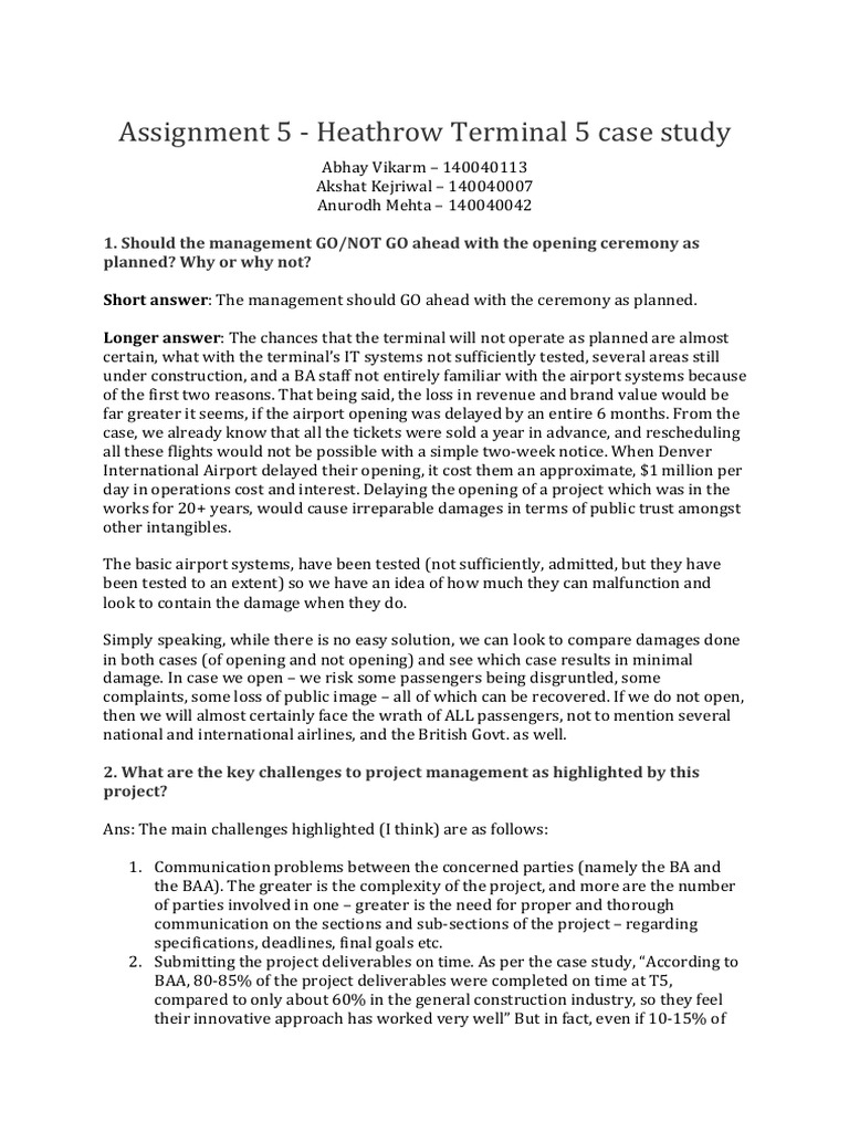 Assignment 5 - Heathrow Terminal 5 Case Study | PDF | Airport | Project ...