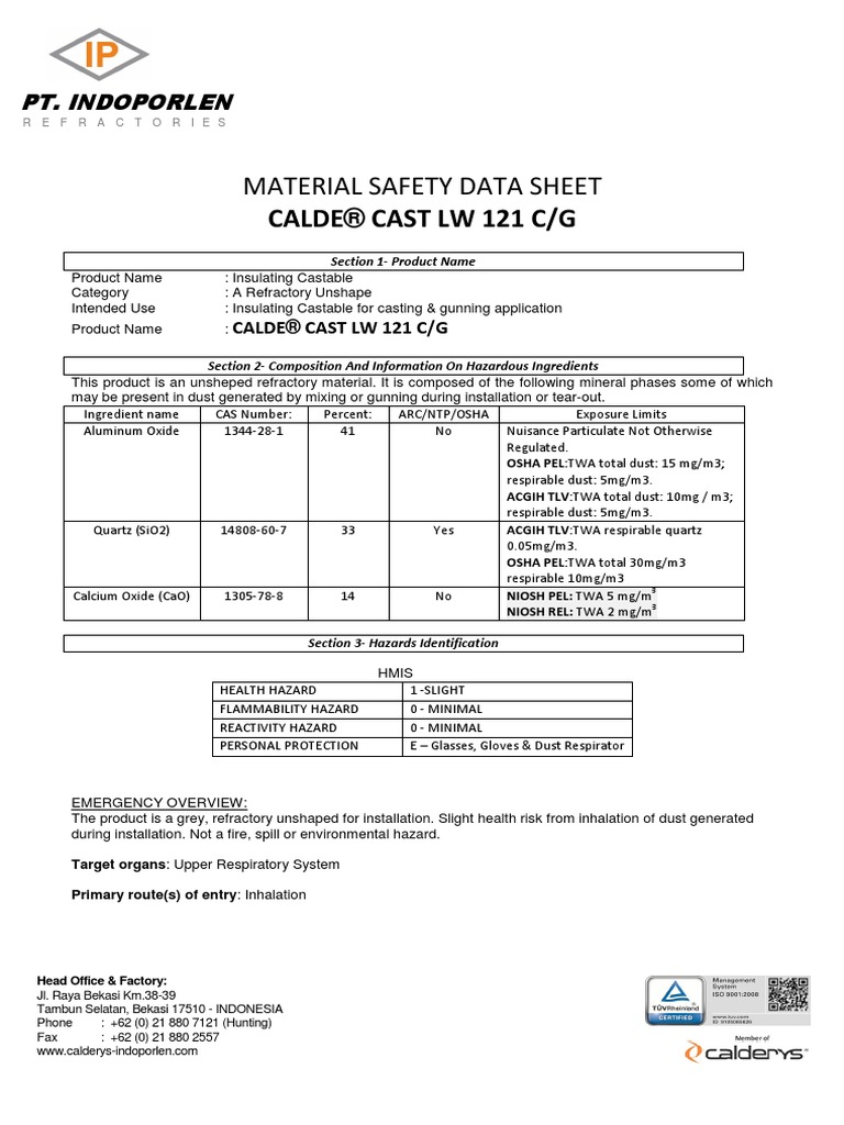 Msds Calde Cast LW 121 CG | PDF | Personal Protective Equipment ...