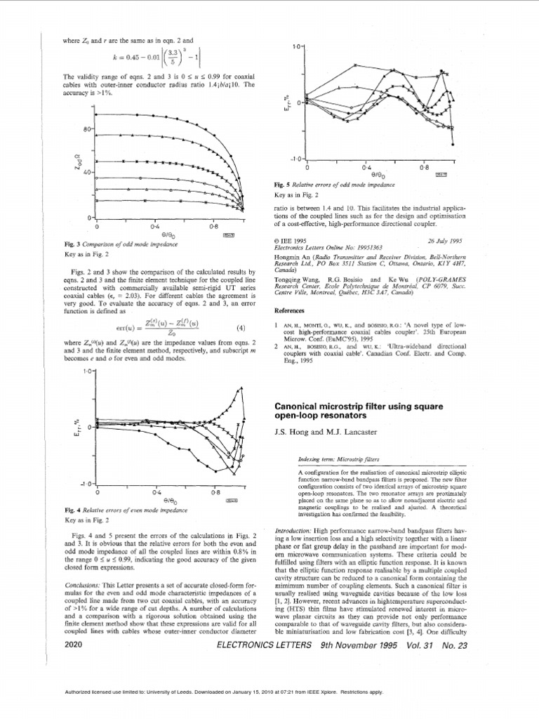 Canonical Microstrip Filter Using Square Open Loop Resonators Pdf