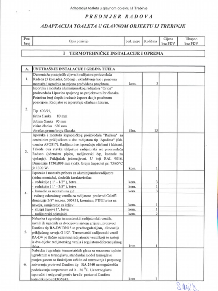 Predmjer I Predračun Radova-Revidirani Toaleti | PDF
