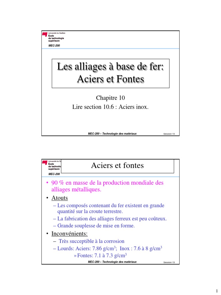 Cours sur les Fontes et leurs Propriétés | PDF | Fonte (métallurgie ...