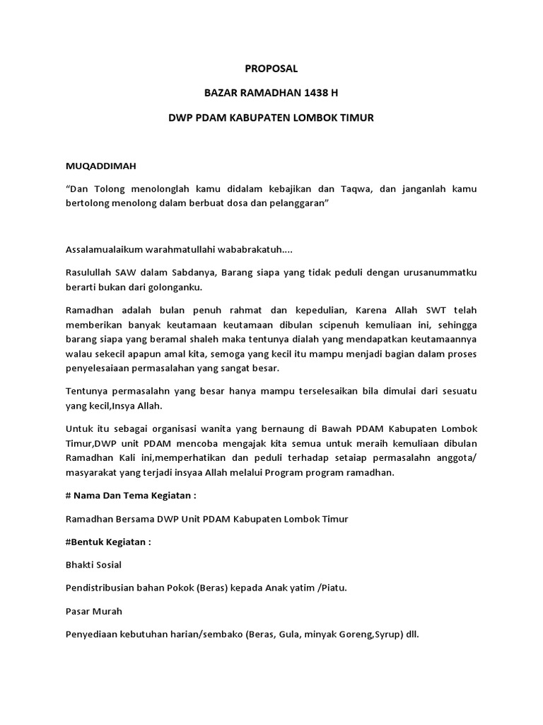 PROPOSAL BAZAR RAMADHAN DWP | PDF
