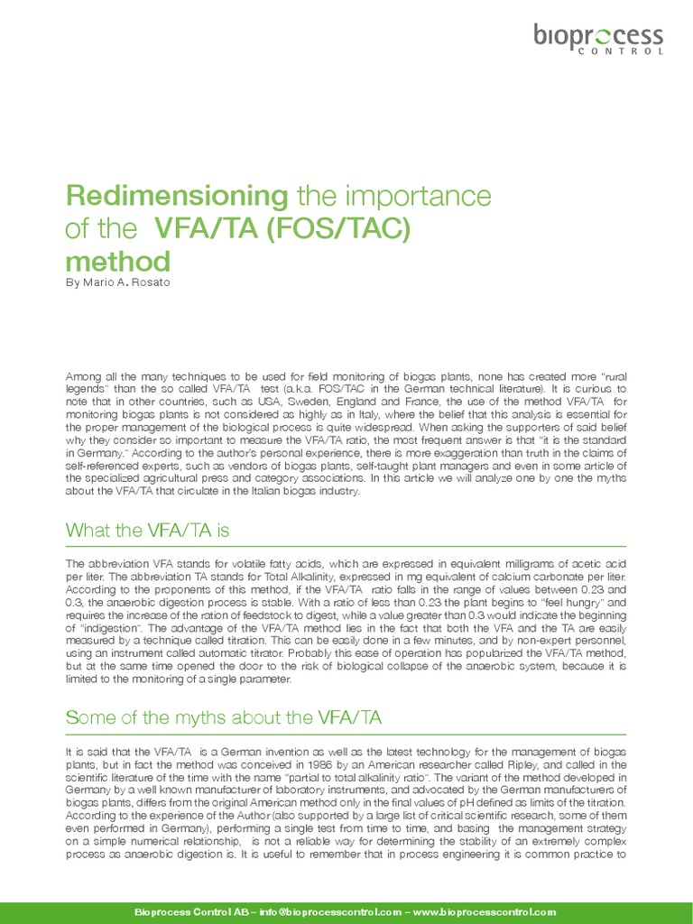 Article Redimensioning The Importance of The Vfa Ta Fos Tac Method ...