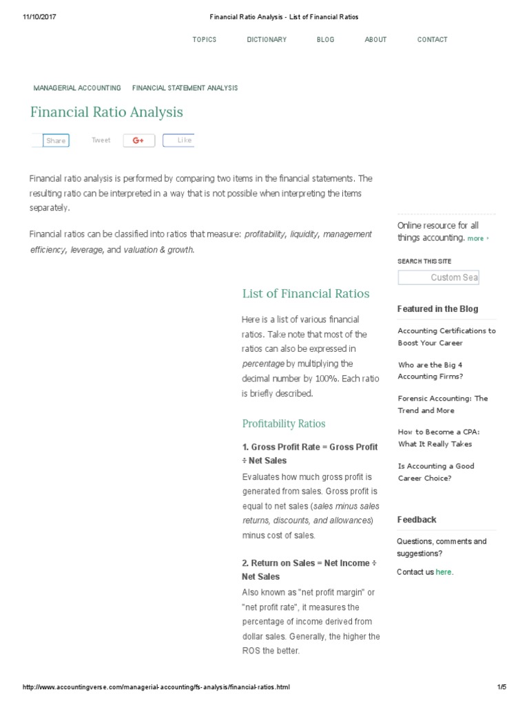 Financial Ratio Analysis - List of Financial Ratios | PDF | Dividend ...