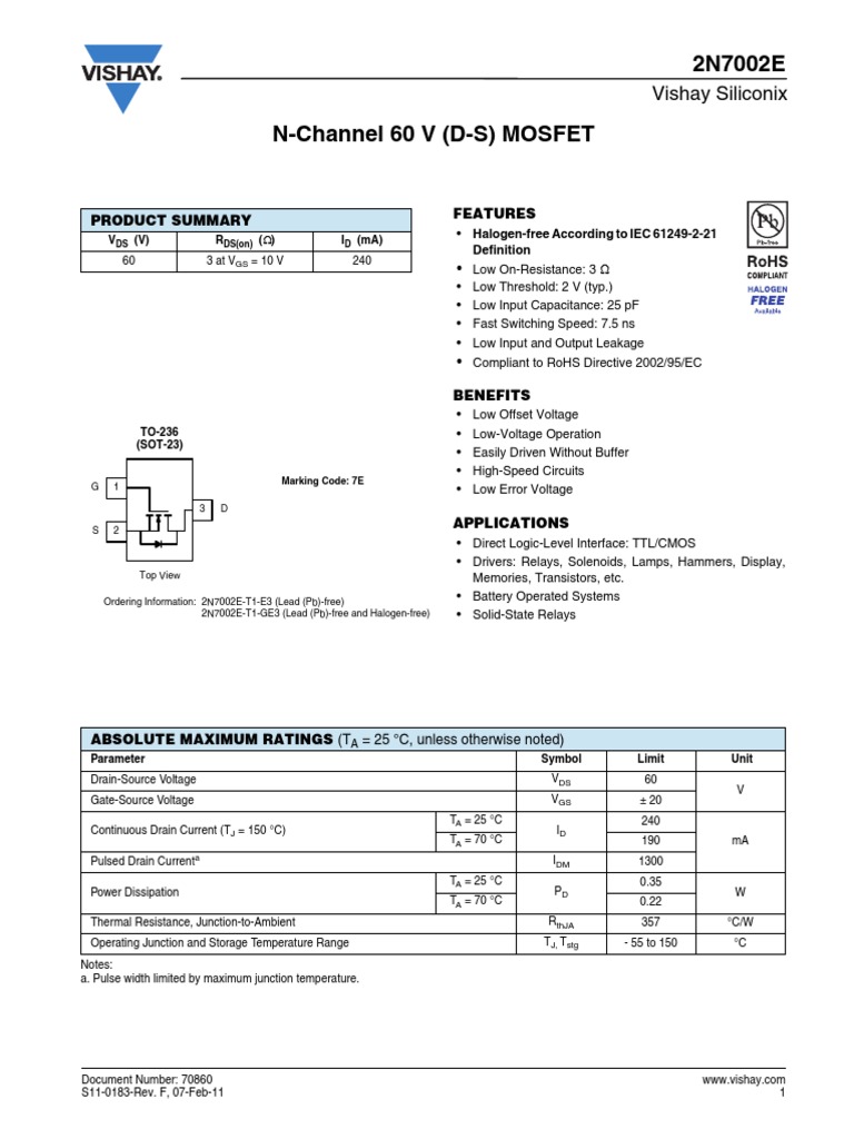 Vishay Siliconix: Features Product Summary | PDF | Field Effect ...