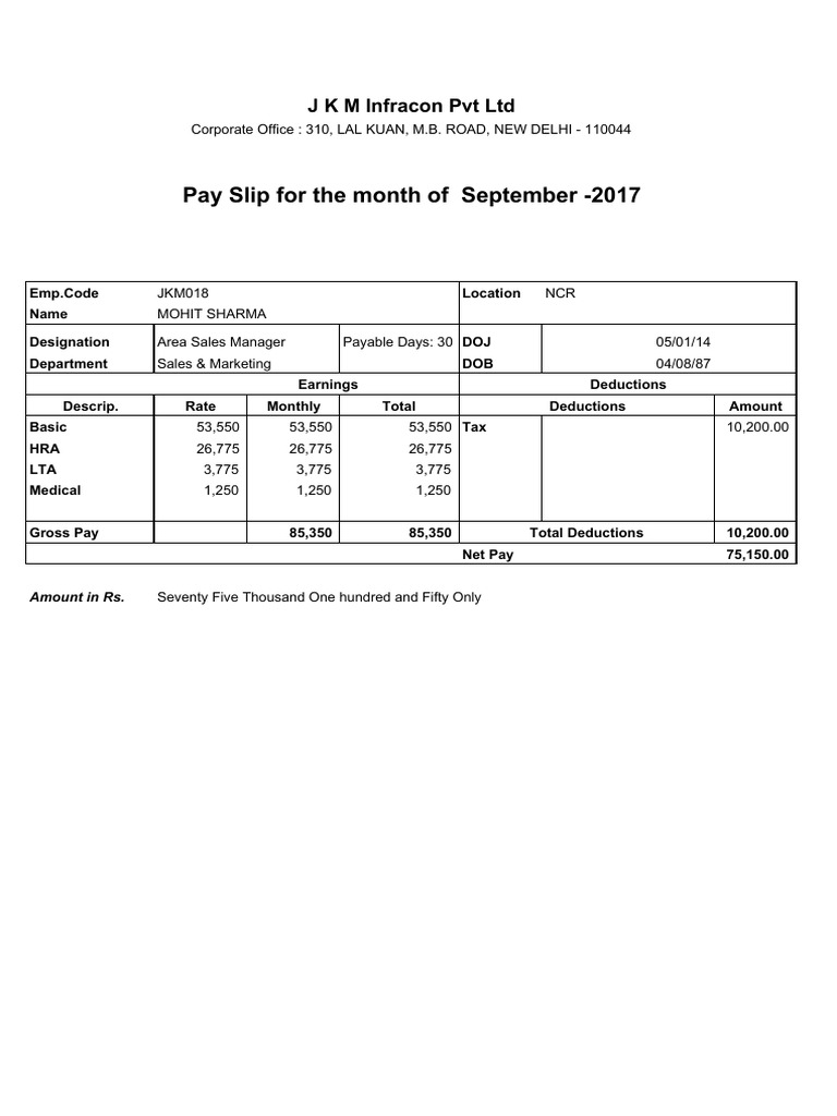 Mohit Sharma Sep - PaySlip | PDF