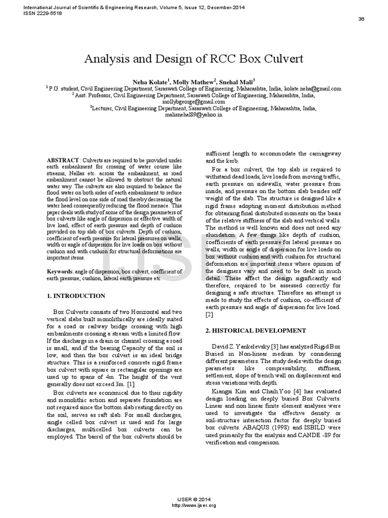 Analysis and Design of RCC Box Culvert PDF | PDF | Structural Load ...