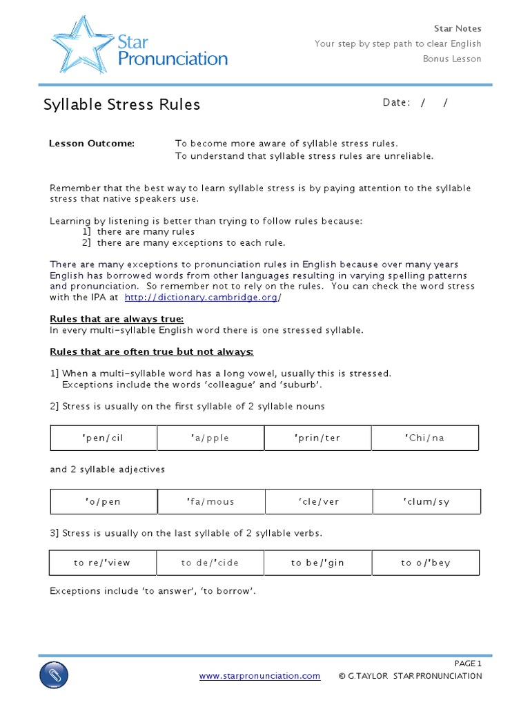 Syllable Stress Rules PDF | PDF | Stress (Linguistics) | English Language