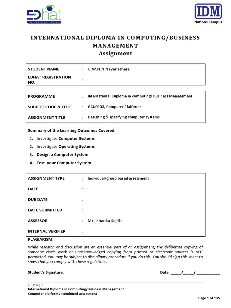 IDM International Diploma in ICT COMPUTING Combined Assesment: Computer ...