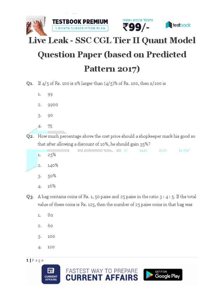 SSC CGL Tier II Quant Model Question Paper | Download Free PDF | Triangle | Trigonometric Functions