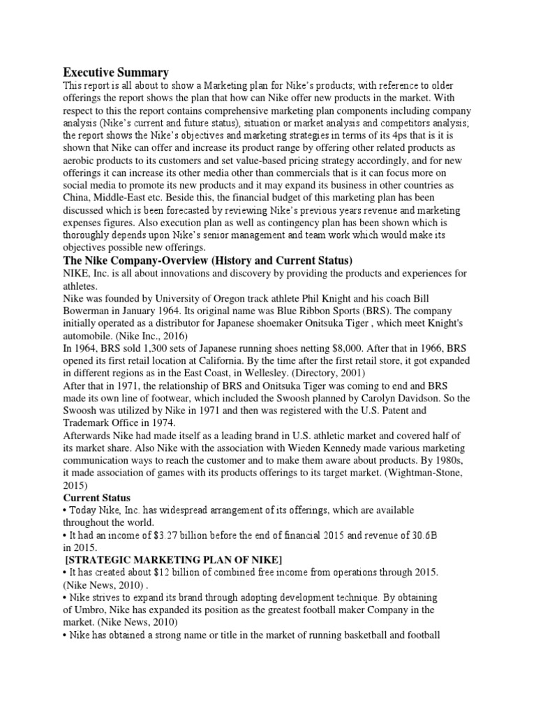 Executive Summary: The Nike Company-Overview (History and Current ...