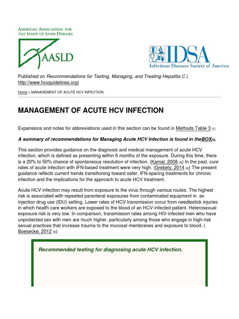 Recommendations For Testing, Managing, and Treating Hepatitis C ...