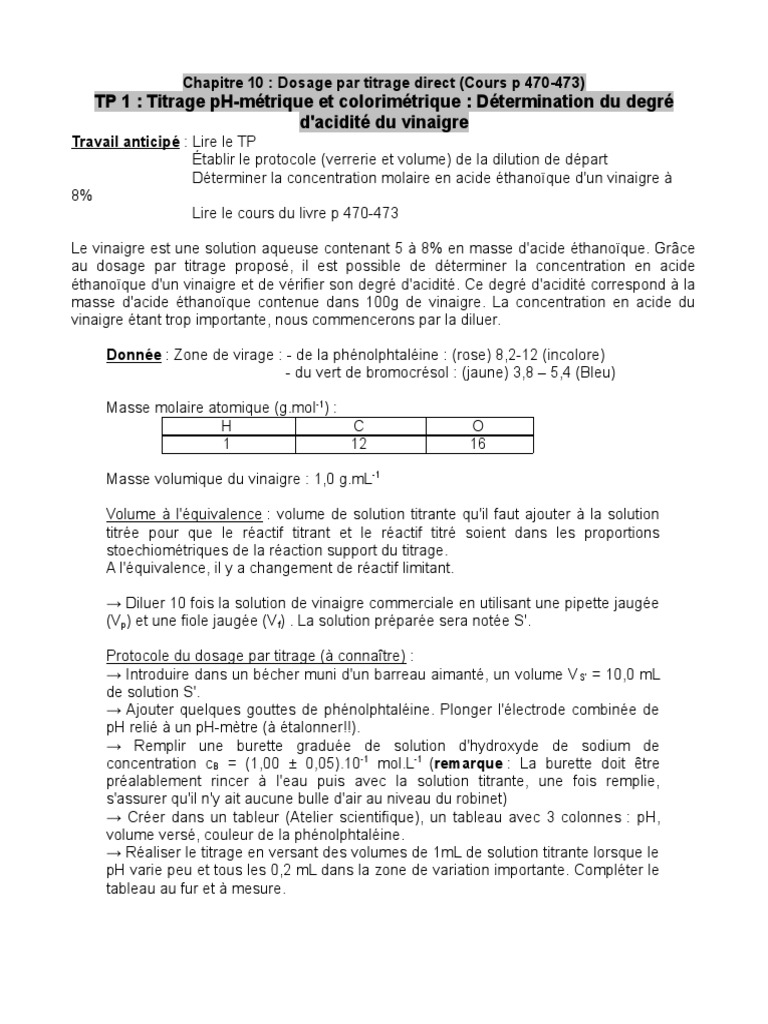 TP 1 Titrage Phmetrique - Odt | PDF | Titrage | Chimie