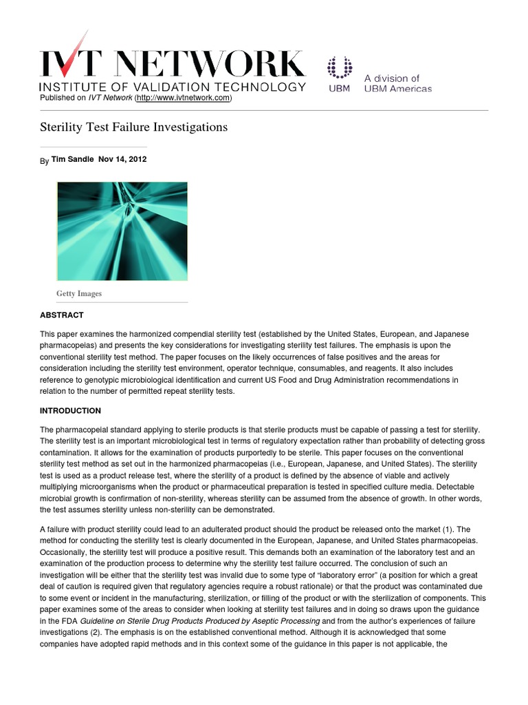 IVT Network - Sterility Test Failure Investigations - 2014-05-05 | PDF ...