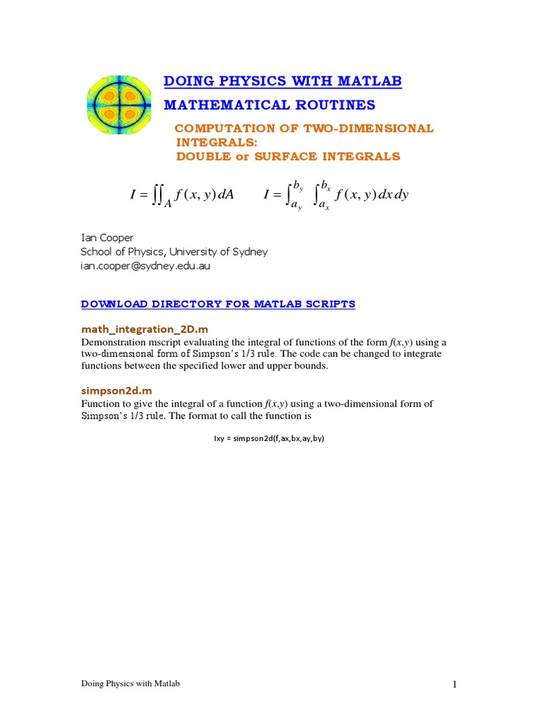 Doing Physics with MATLAB: Numerical Integration of 2D Functions | PDF ...