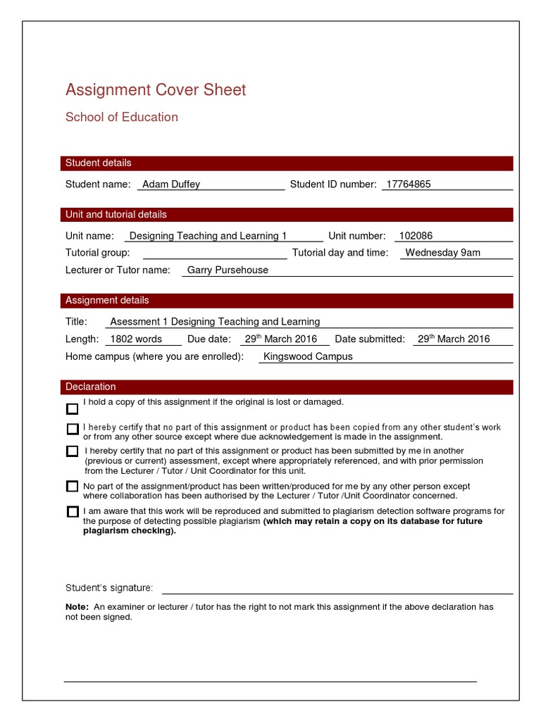 Designing Teaching And Learning Assessment 1 Pdf Lesson Plan
