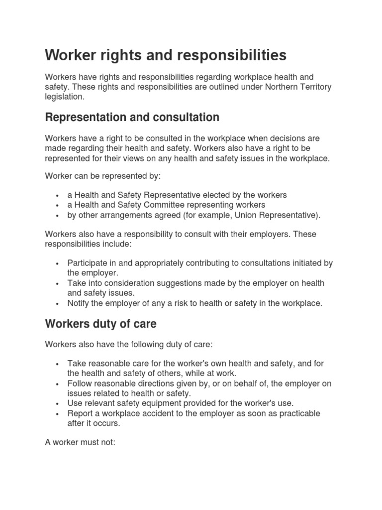 Workplace Rights and Responsibilities | PDF | Occupational Safety And ...
