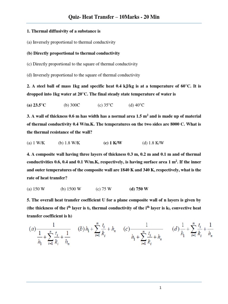 Quiz on Heat Transfer Concepts and Equations | PDF | Thermal ...