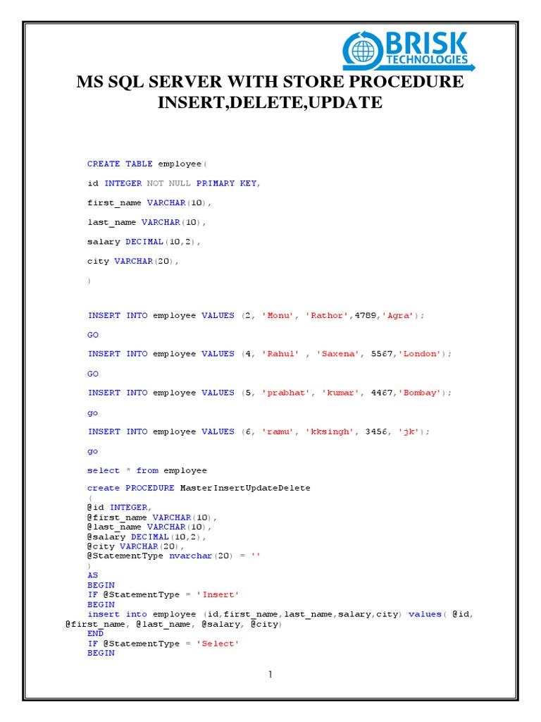 Ms SQL Server With Store Procedure Insert123 | PDF