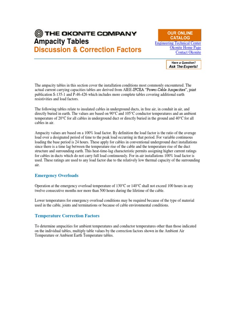 Discussion & Correction Factors: Ampacity Tables | PDF | Duct (Flow ...