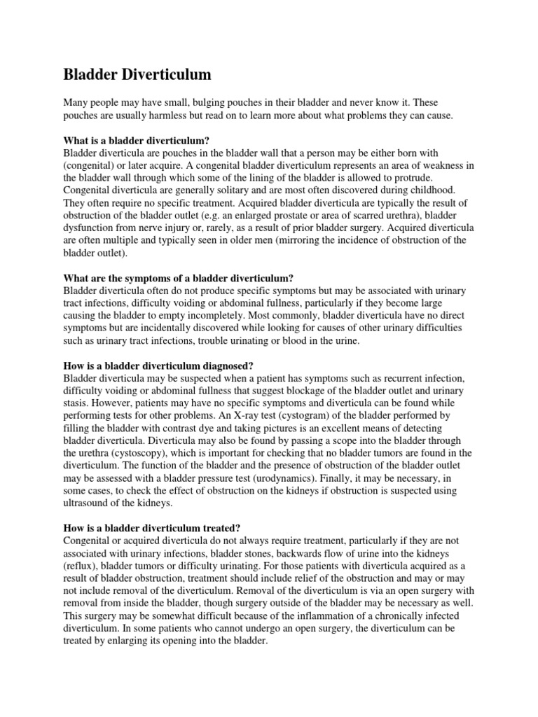 What Is A Bladder Diverticulum? | PDF | Urinary Bladder | Urinary ...